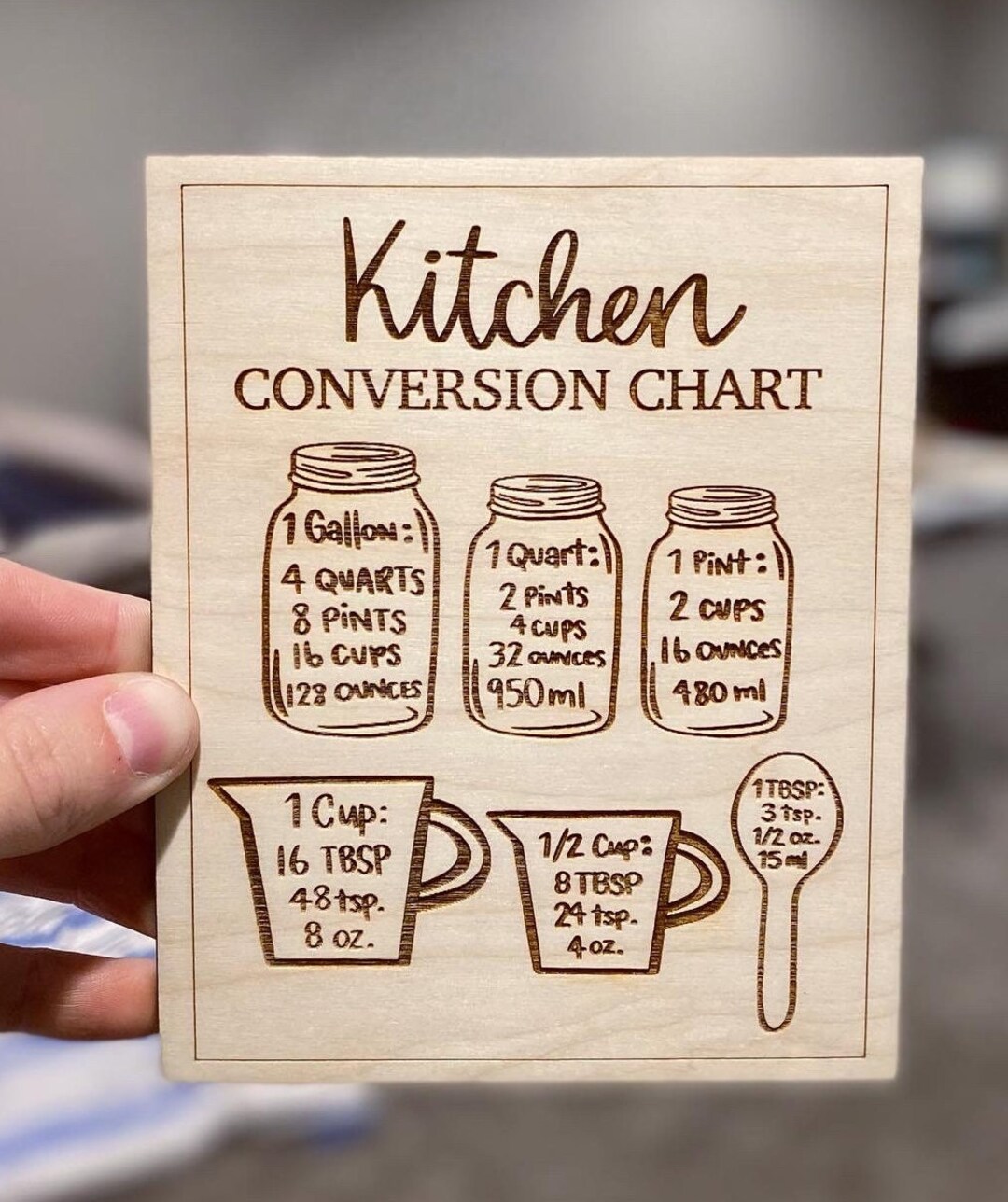 Kitchen Conversion Chart Wood Magnet - Etsy
