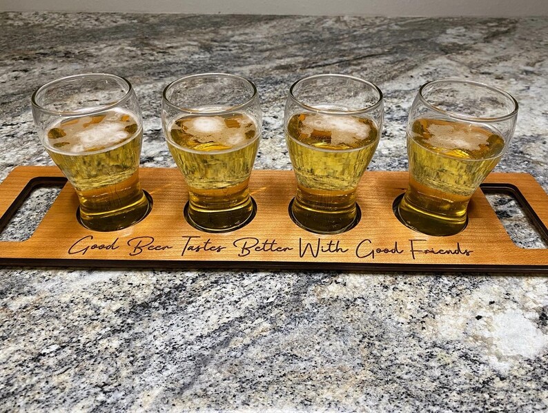 Beer Flight Board With Pub Glasses Customizable Wooden Drink - Etsy