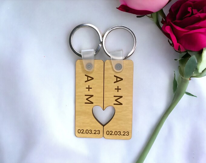 Custom Couple Matching Keychains, Personalized Anniversary Gift for ...