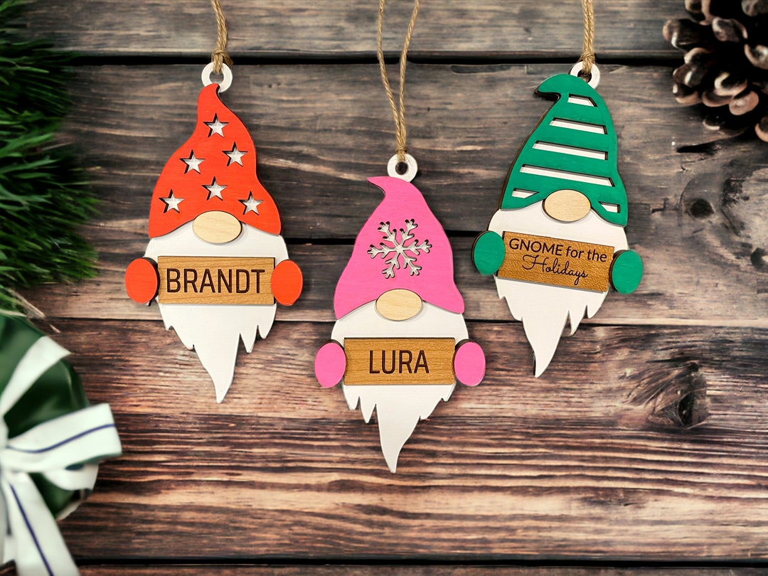 Personalized Gnome Ornament, Christmas Gnome Name Tag, Stocking Tag - Etsy