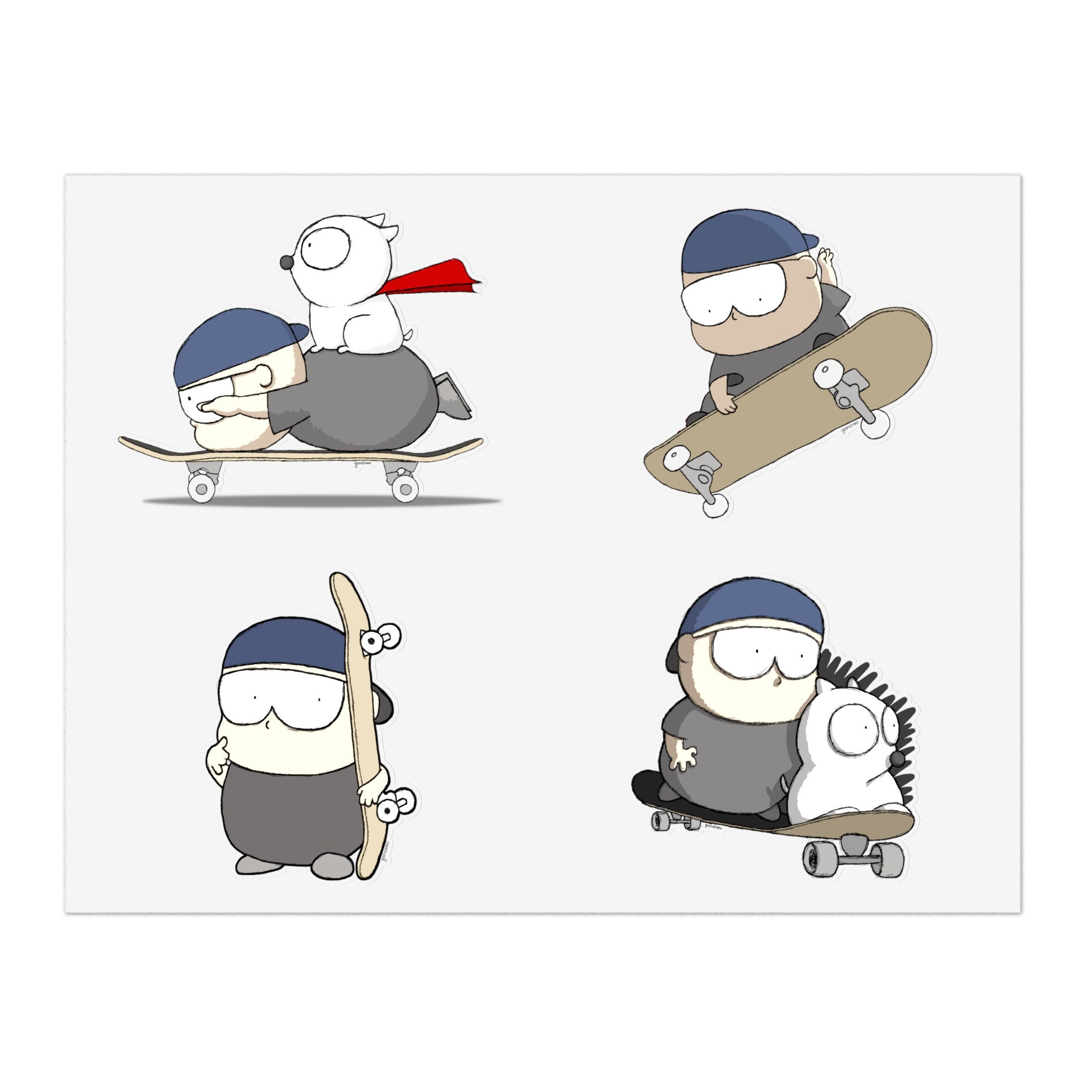 Skateboarding Cartoon Sticker Sheet, Dog Skateboarding Sticker ...