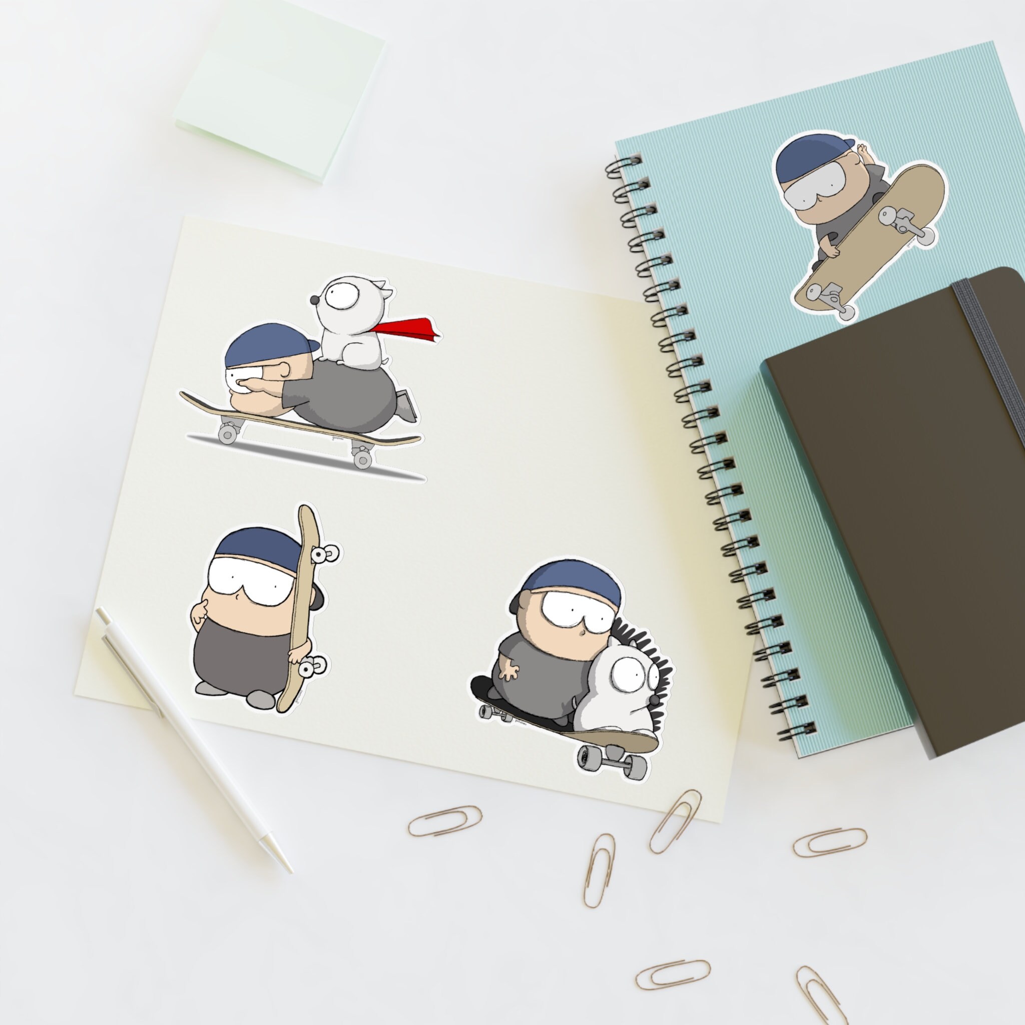 Skateboarding Cartoon Sticker Sheet, Dog Skateboarding Sticker ...