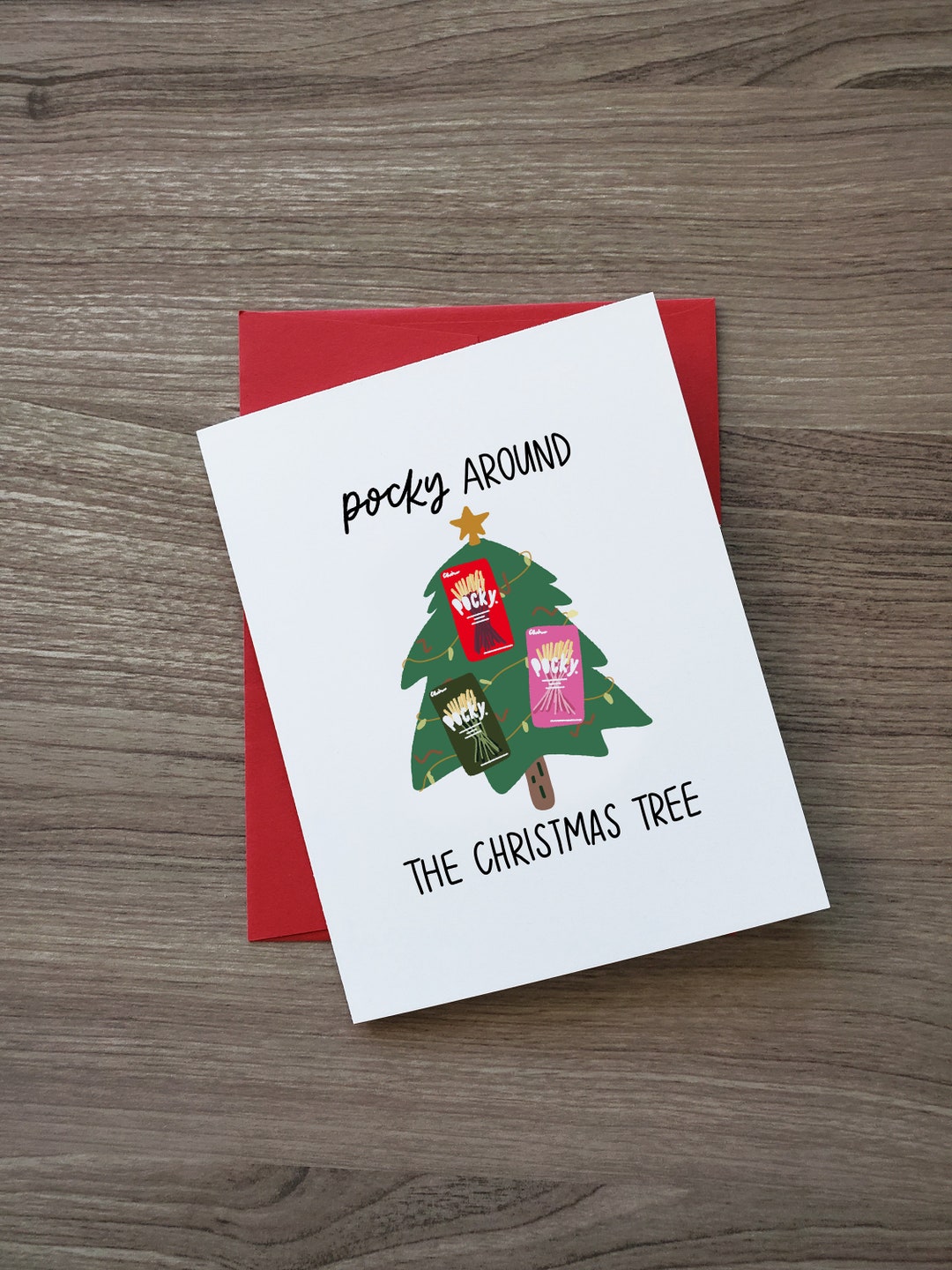 POCKY Around the Christmas Tree Card, Holiday, Foodie, Snacks Lover - Etsy