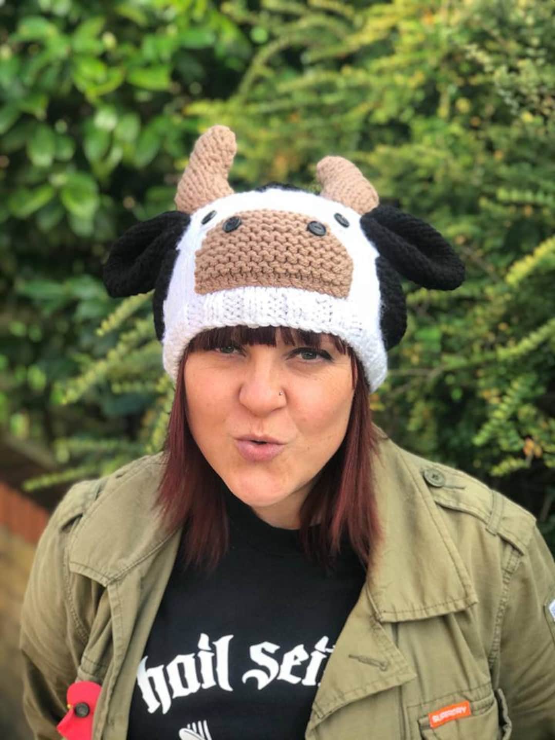 Cow Hat Hand Knitted Knitwear Black White Cow Hats Sheep - Etsy