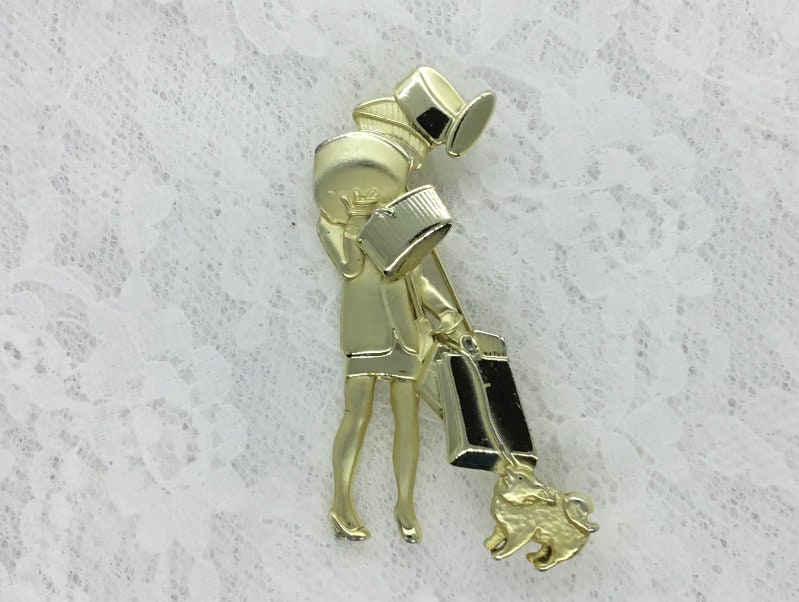 AJC Brooch Pin Shopping Woman Dog and Parcels American Jewelry Company ...