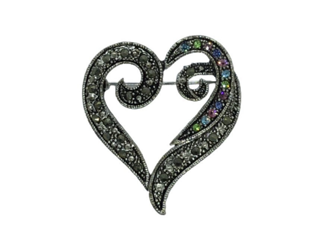 Heart Brooch Pin Rhinestone Silver Tone Jewelry - Etsy