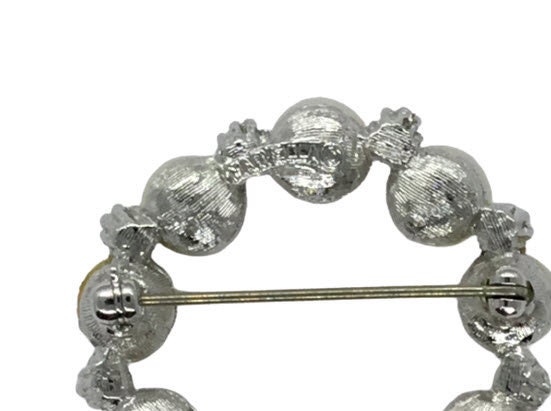 Designer Marvella Silver Tone Faux Pearl and Rhinestone Round Vintage ...