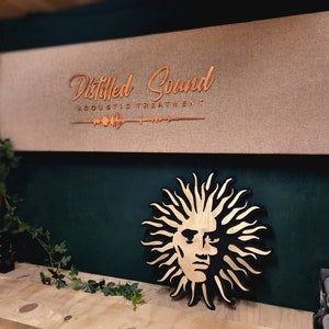 Wood Acoustic Panel Business Logo LED Wall Art Geometric Wall Hanging ...