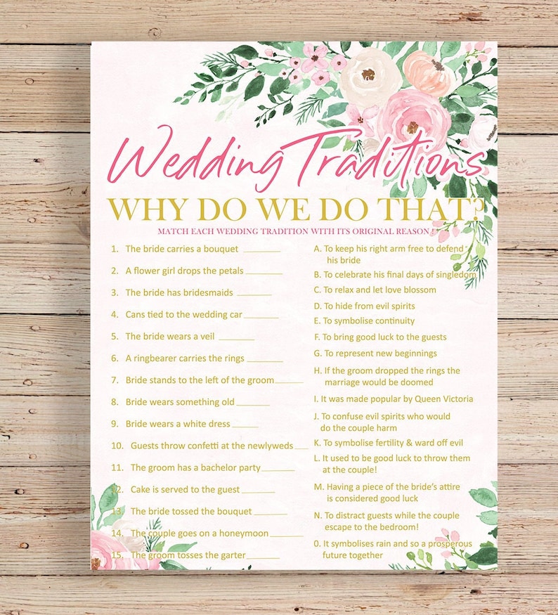 Wedding Traditions Bridal Game Bridal Shower Games Printable Etsy