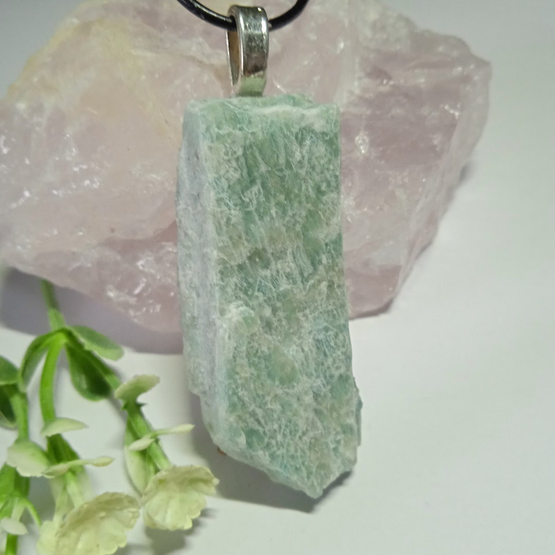 Amazonite Raw Stone Pendant and an Approx. 60 Cm Long Leather Strap is ...