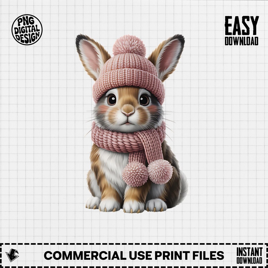 Winter Bunny Clipart, Scarf and Hat PNG (digital Download) - Etsy