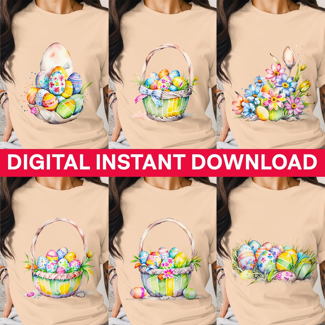 Watercolor Easter Eggs Baskets PNG, Colorful Spring Clipart, Digital ...