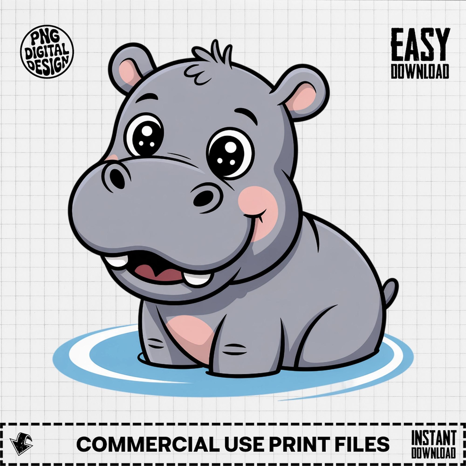 Baby Hippo Clipart, Cute Baby Animal Clipart, Baby Nursery Clipart ...