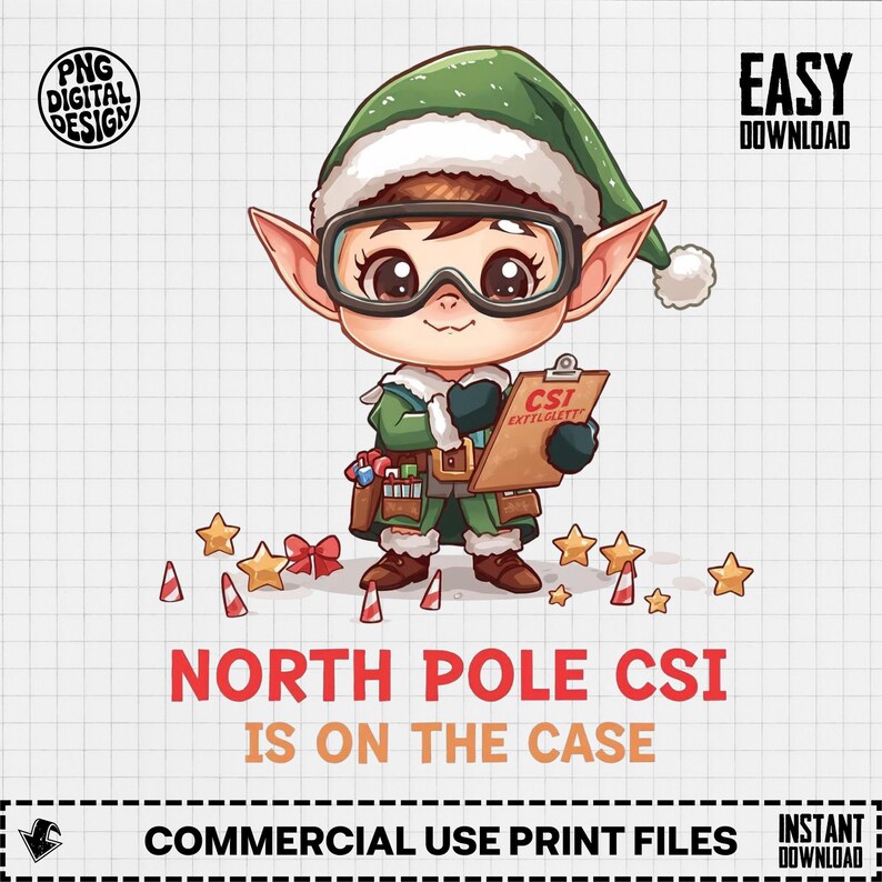 Christmas Elf Clipart, Detective Elf Png, CSI Christmas Clipart ...