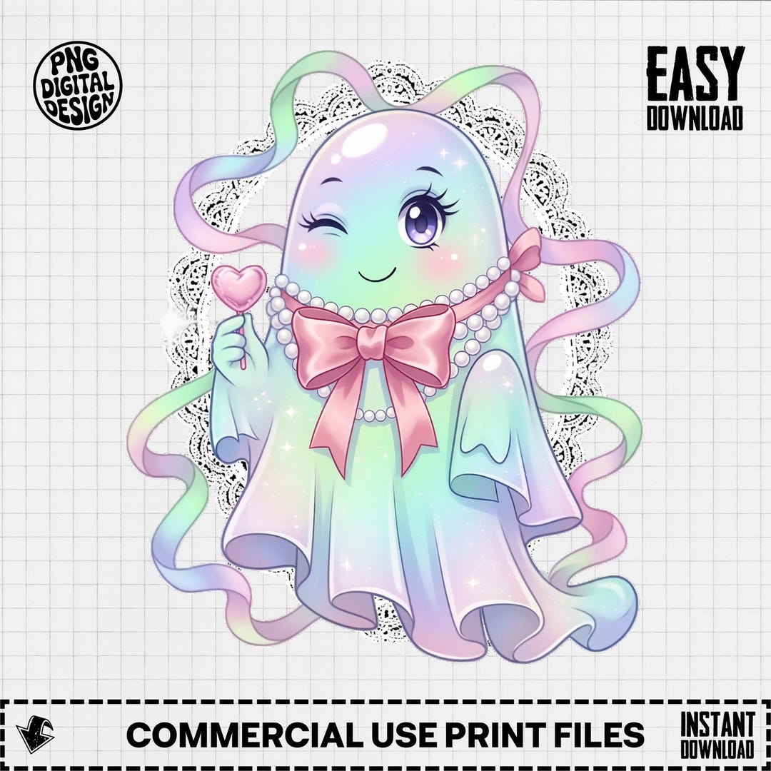 Cute Ghost PNG, Kawaii Ghost Clipart, Spooky Season Png, Pastel Ghost ...