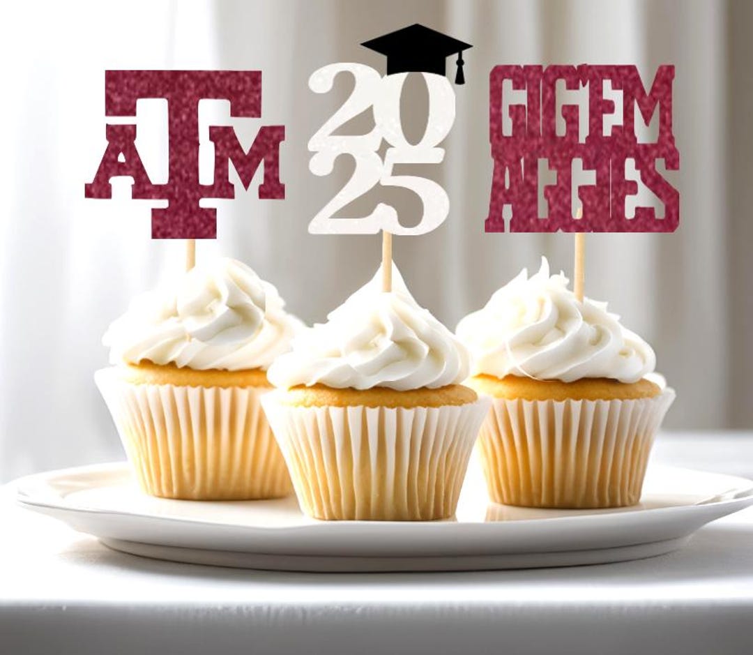A&M Cupcake Toppers, AM Graduation, 2025 Graduation Cupcake Toppers ...