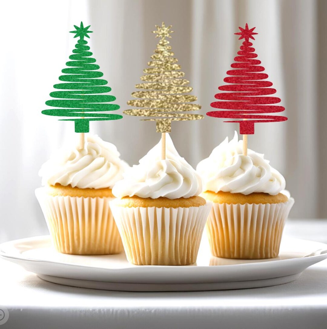 Christmas Tree Cupcake Toppers, Christmas Party Decoration, Tree ...