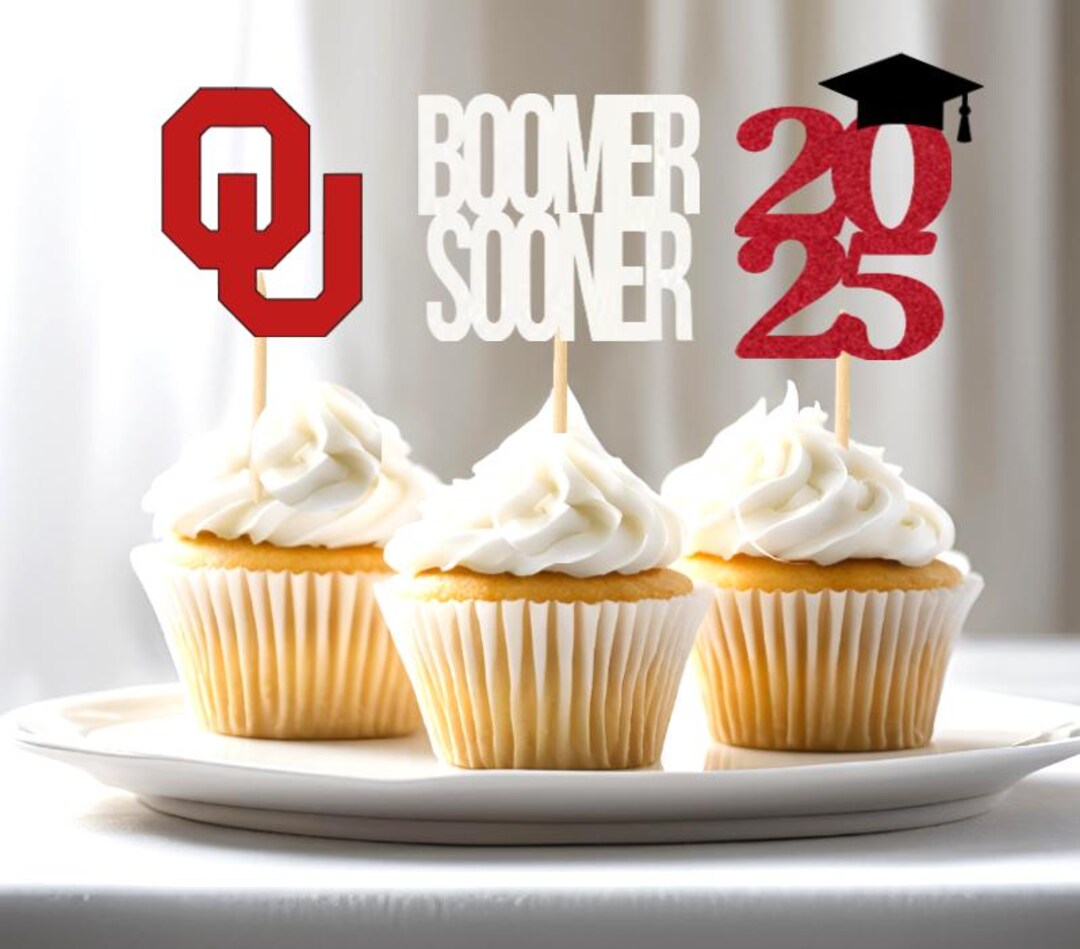 OU Cupcake Toppers, Oklahoma Graduation, 2025 Graduation Cupcake ...