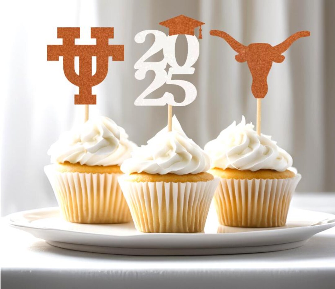 Texas Longhorn Cupcake Toppers, Texas Graduation, 2025 Graduation ...