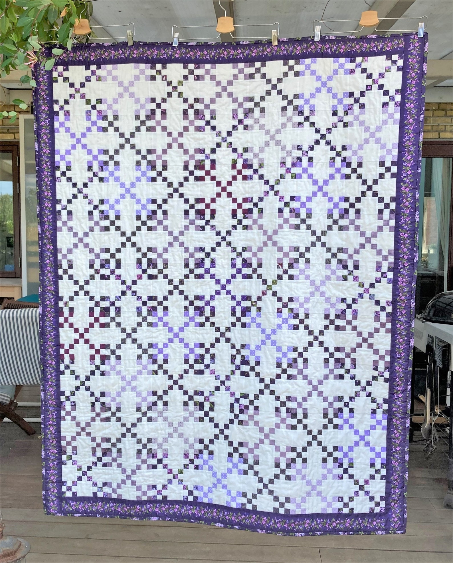 Handmade PURPLE LILACS Quilt With Soft Flannel Backing --- Size 134*171 ...