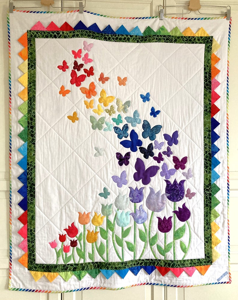 2 Handmade BLOOMING BUTTERFLIES Applique/patchwork Baby Quilts - Size's ...