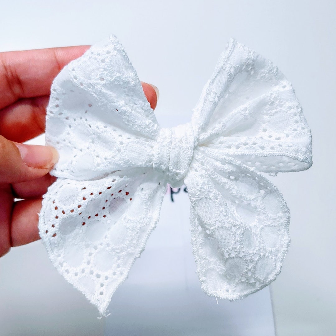 NEW - White Eyelet Fable Bows - Summer Bows - Kids Bows - Fable Bows ...