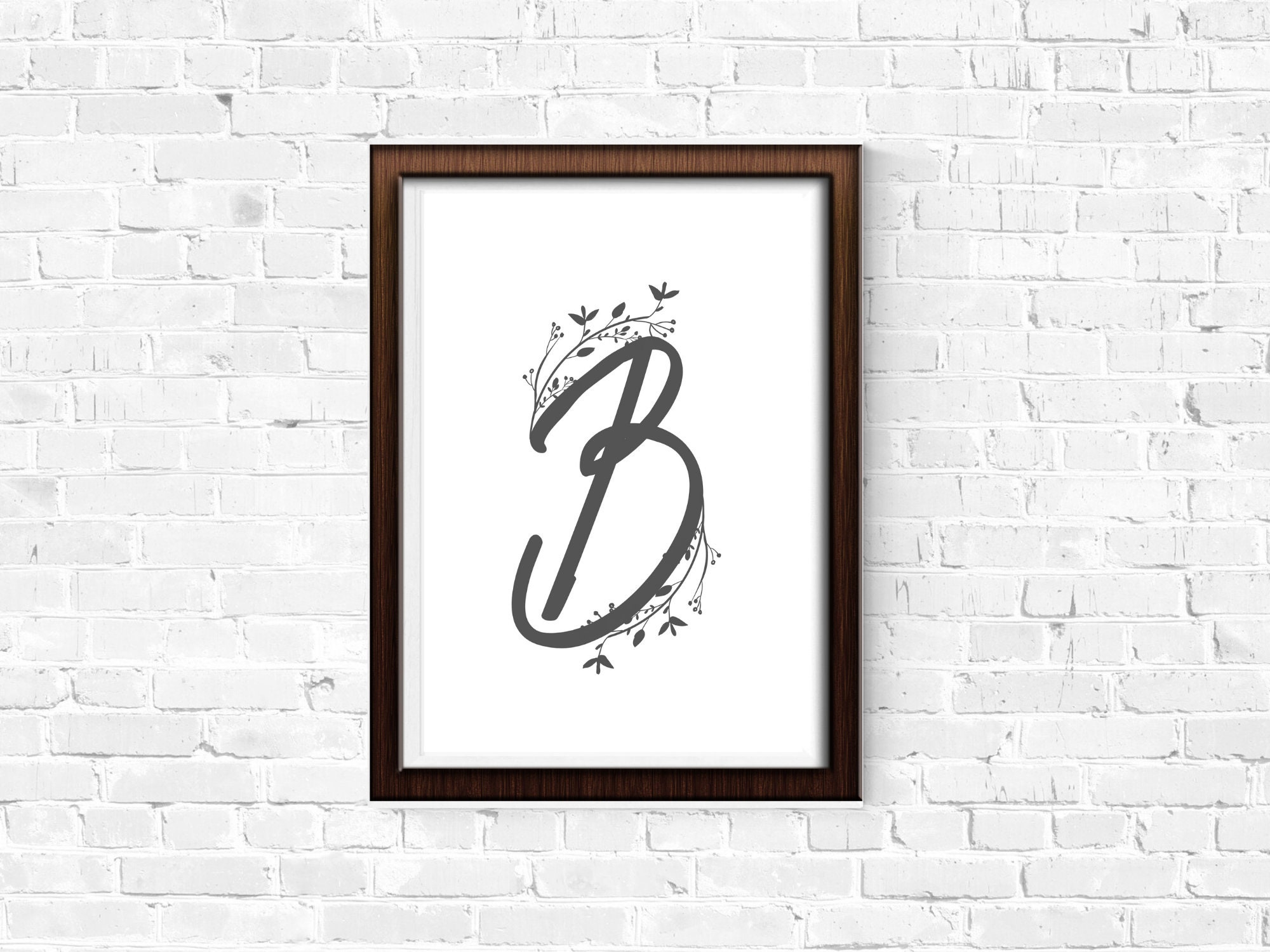 Gray Vine Letter B Print | Initial Wall Art (digital Download) - Etsy