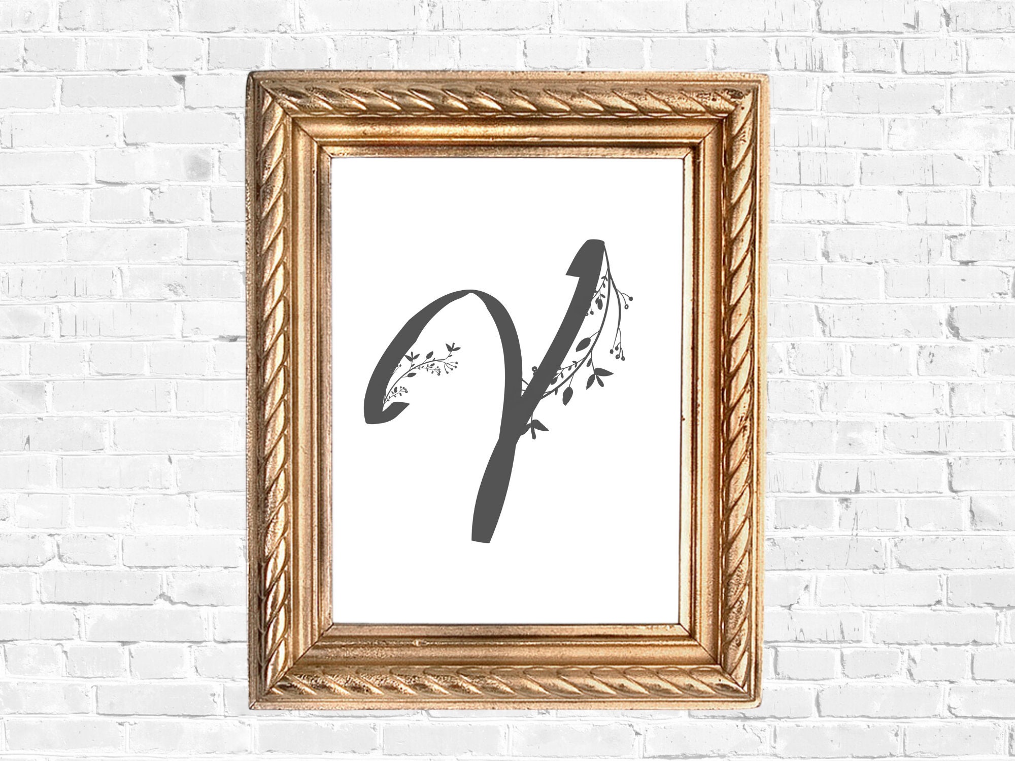 Gray Vine V Initial | Printable Letter | Printable Wall Art | Letter V ...