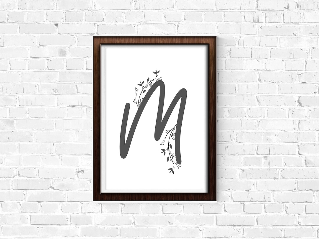 Floral Letter M Print | Gray Vine Initial (digital Download) - Etsy