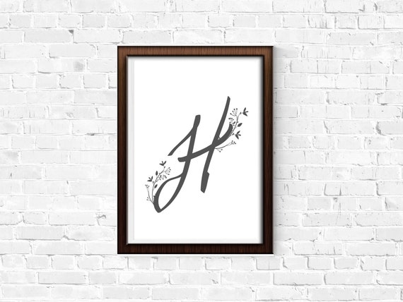 Gray Vine H Initial Printable Letter Printable Wall Art | Etsy