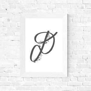 Gray Floral Letter D Print | Vine Initial Wall Art (digital Download ...