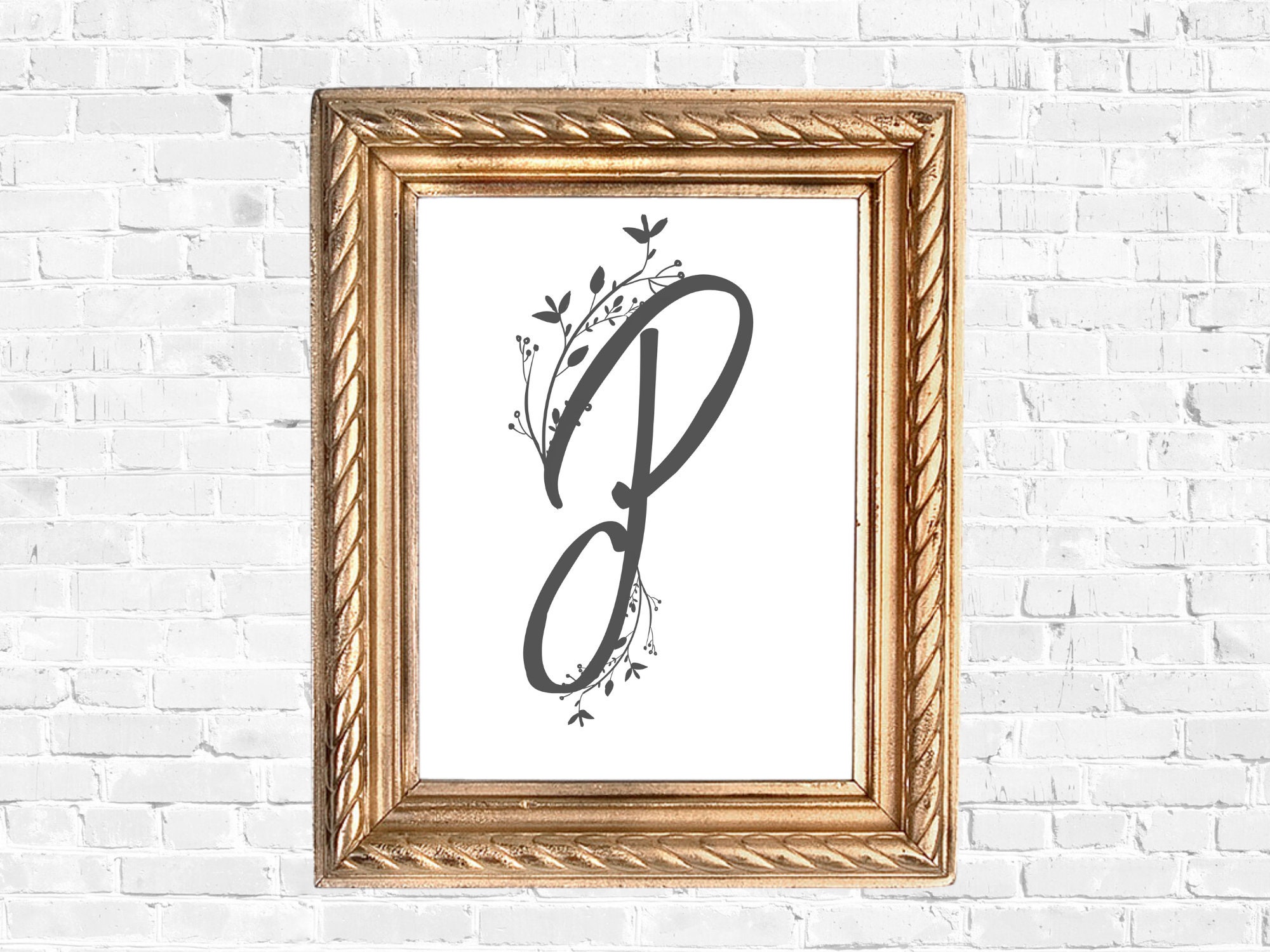 Gray Vine Letter P Print | Initial Typography Art (digital Download ...