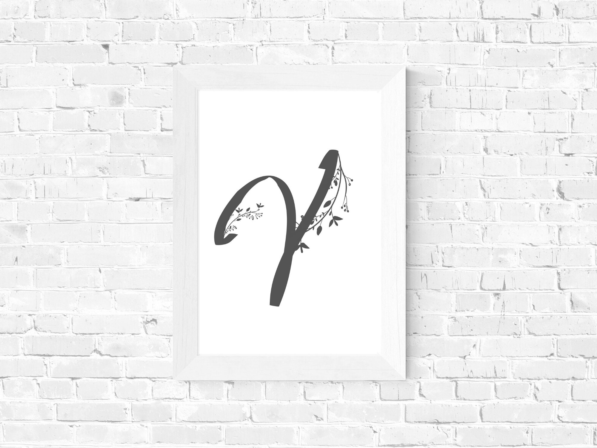 Gray Vine V Initial | Printable Letter | Printable Wall Art | Letter V ...