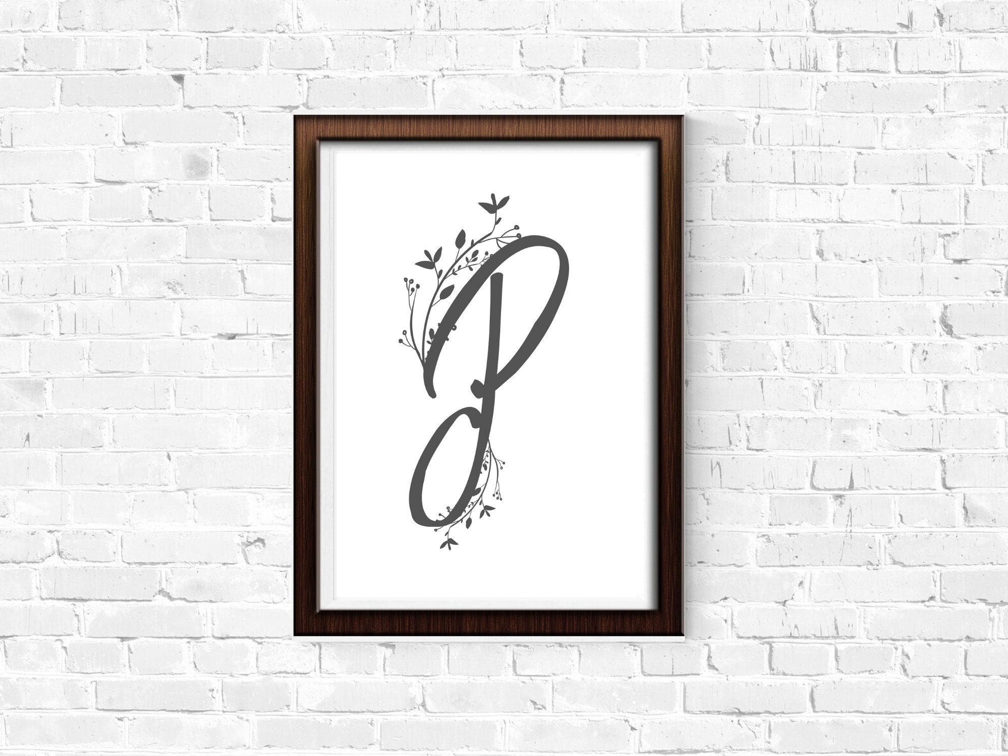 Gray Vine P Initial Printable Letter Printable Wall Art Letter P Home ...