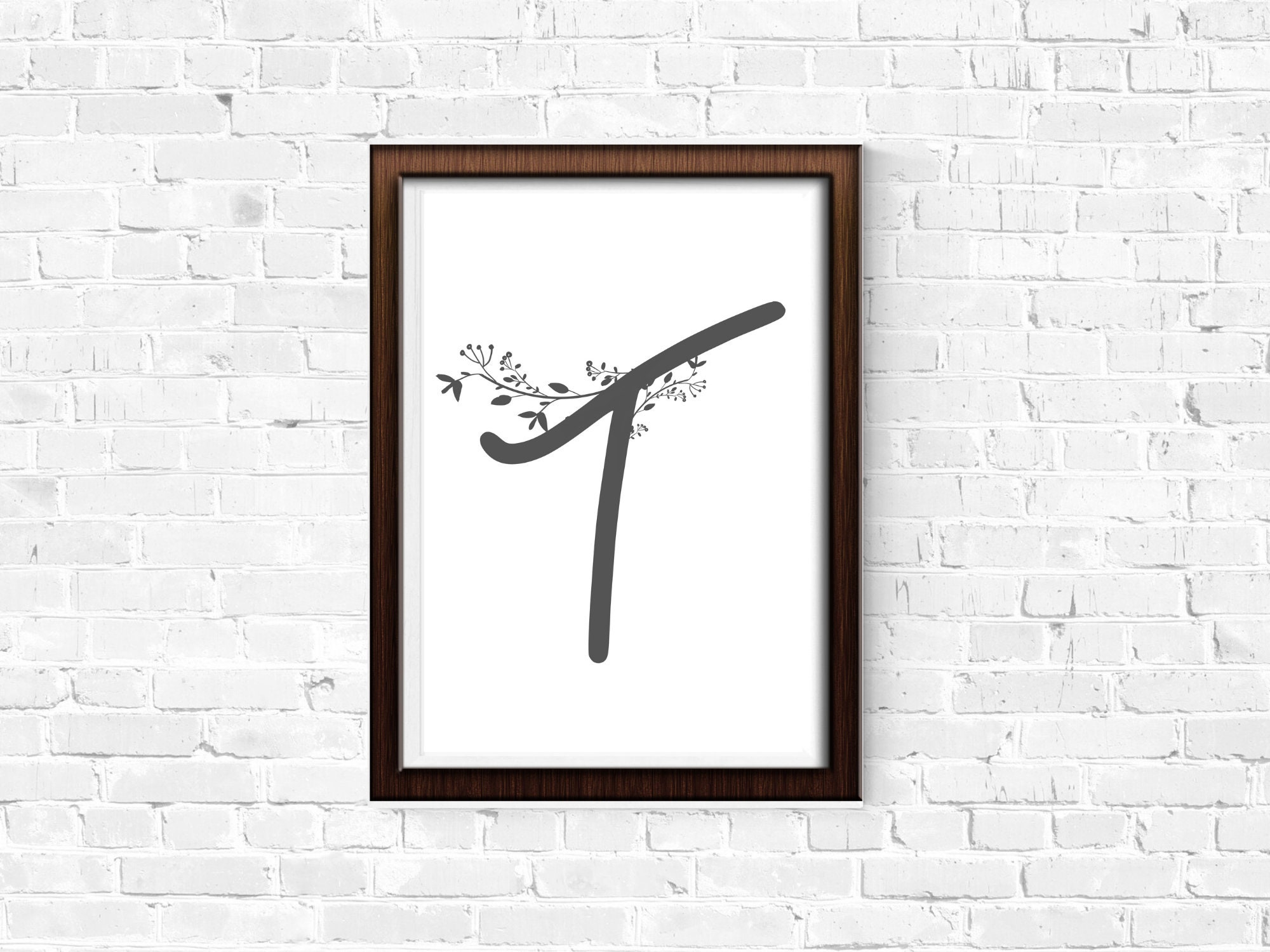 Gray Vine T Initial | Printable Letter | Printable Wall Art | Letter T ...