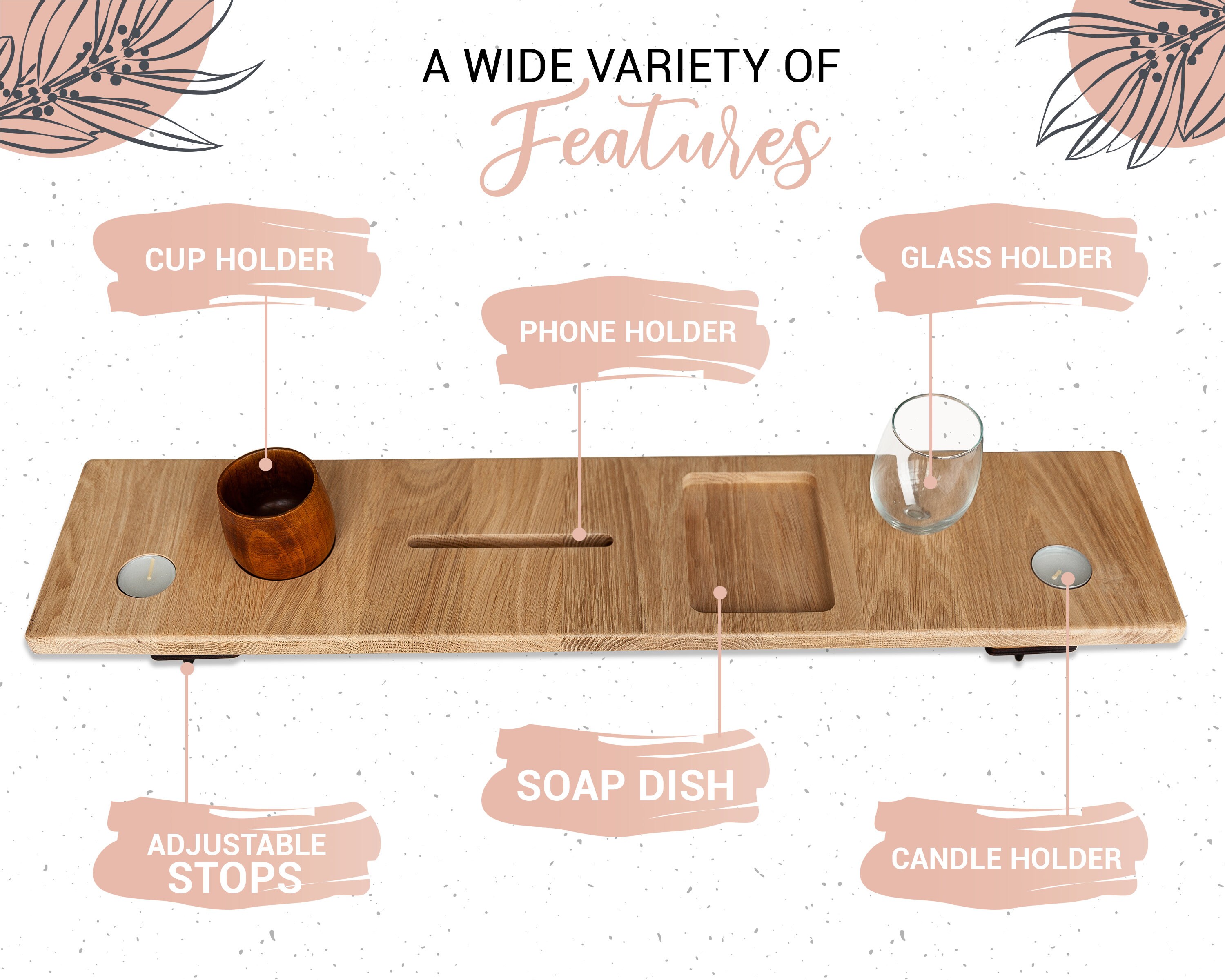 Bath Caddy, Oak Bath Caddy, Wooden Bath Tray, Bathroom Storage ...