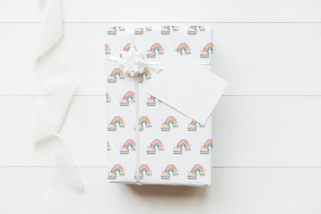 Pastel Rainbow Birthday Wrapping Paper Personalised A3 Birthday Gift ...