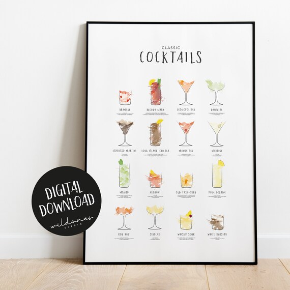 Cocktail Poster Bar Poster Cocktail Print Digital - Etsy