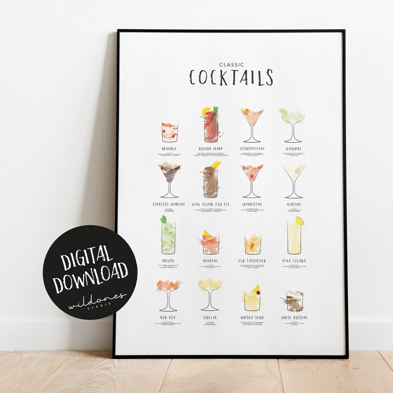 Cocktail Poster Bar Poster Cocktail Print Digital - Etsy