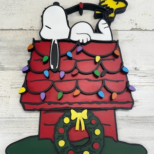 Hand Painted Snoopy and Woodstock Christmas 3D Door Hanger Sign - Etsy