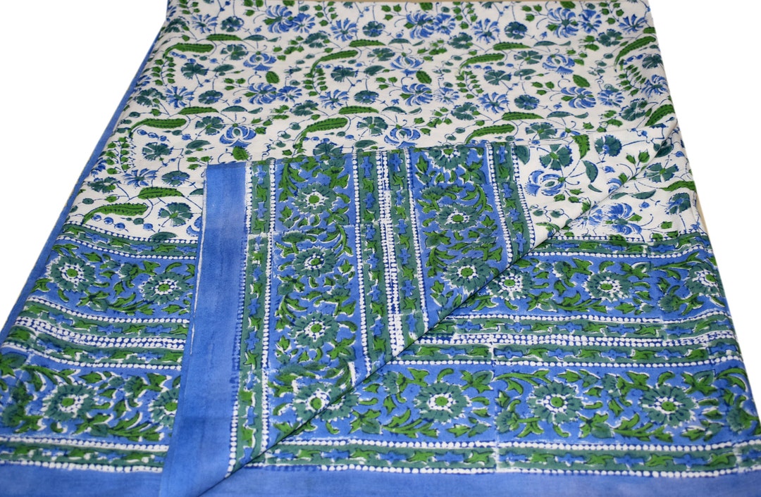 Chilli Asparagus Green,air Force Blue Table Cloth, Indian Hand Block ...