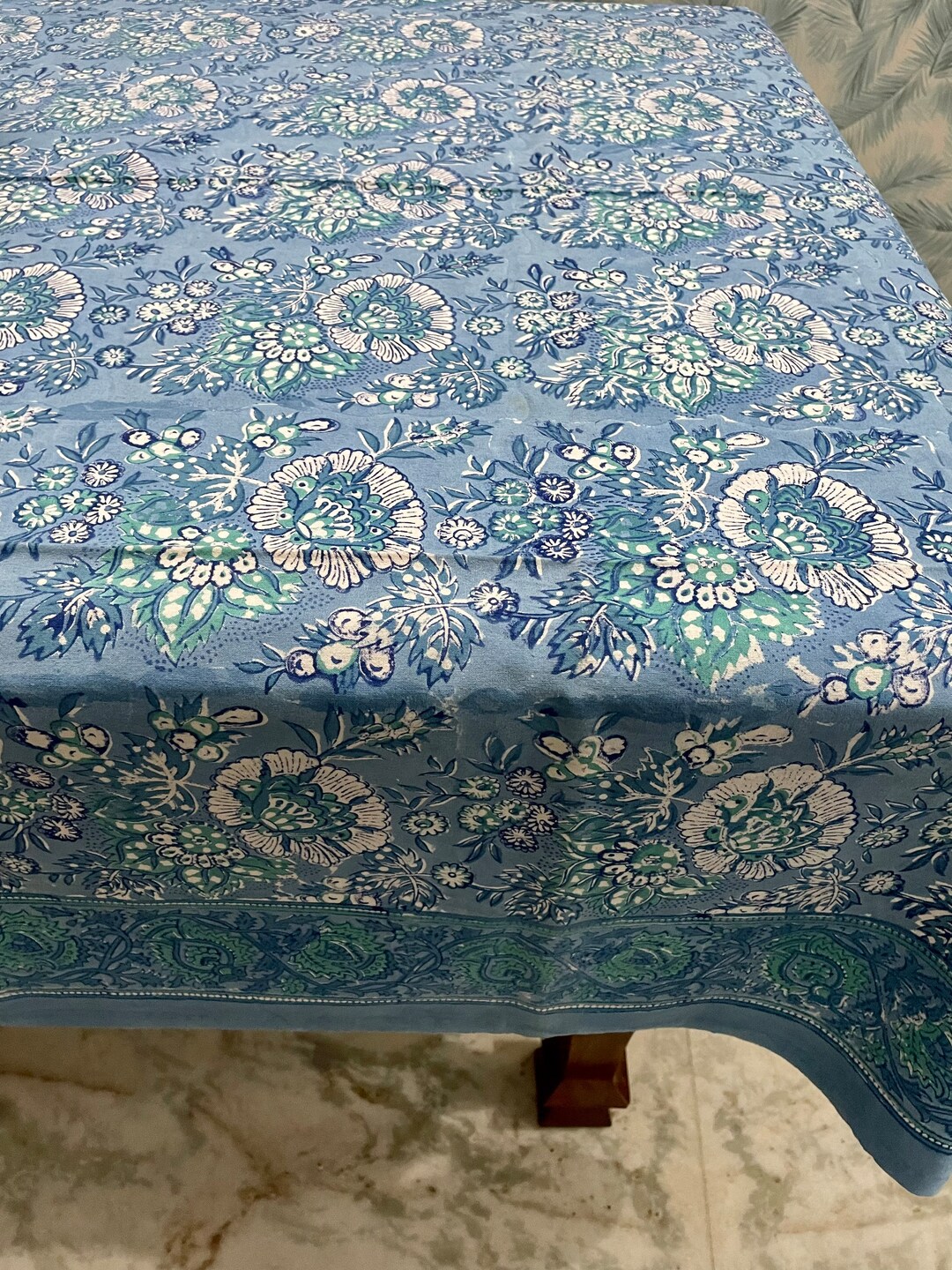 Classy Blue & White Indian Hand Block Print 100% Pure Cotton Tablecloth ...