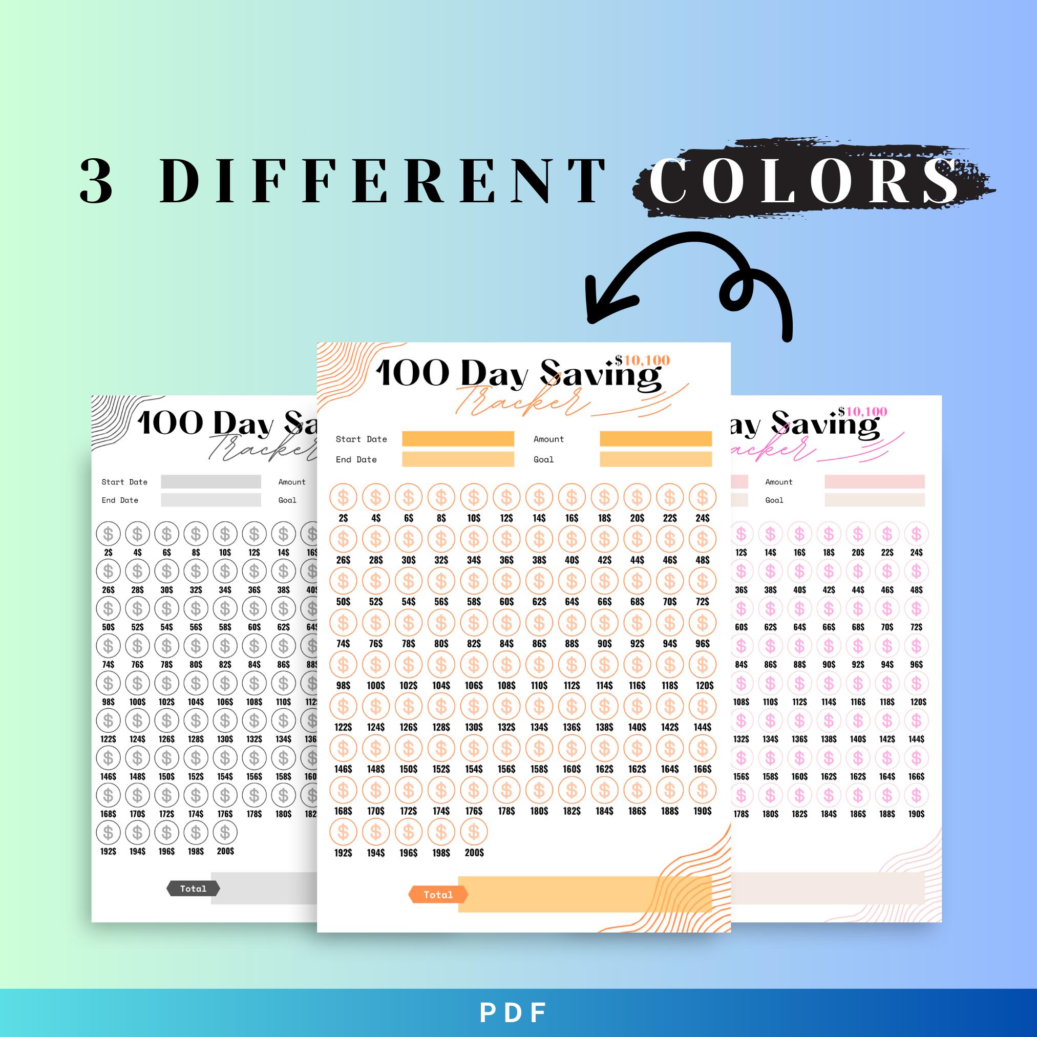 100 Day Challenge | Printable Savings Goal | 10,100 Saving Tracker ...