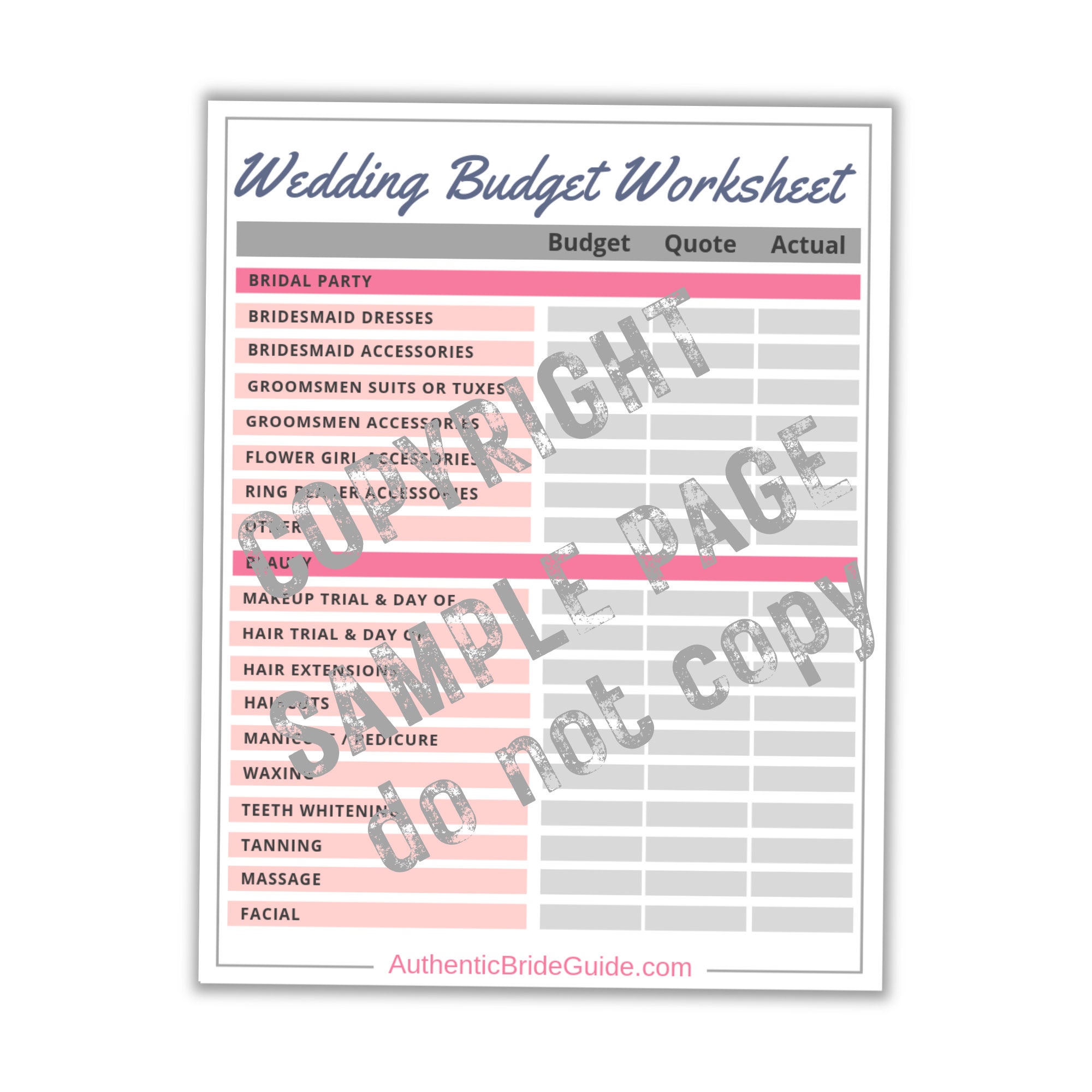 Wedding Budget Worksheets - Printable Wedding Planner Template - Etsy