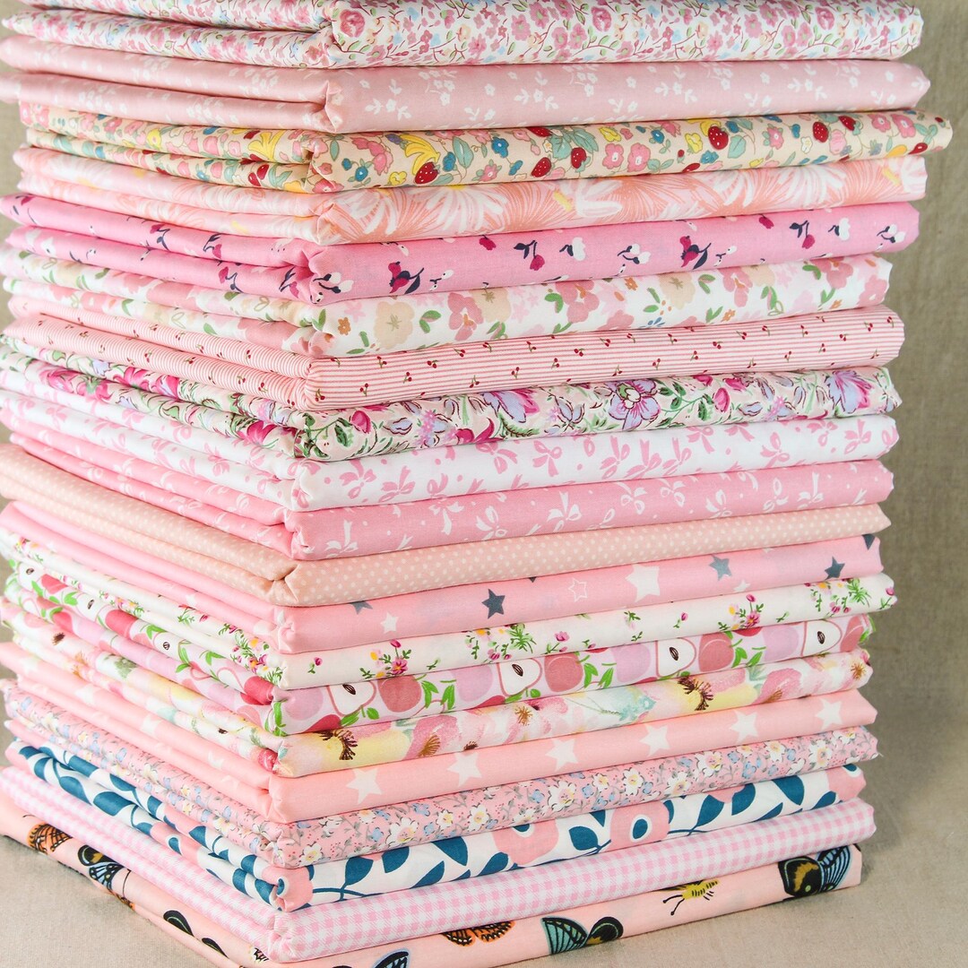 20 Pretty Pink Cotton Fabric Bundle,floral Printed Precut 8" Squares ...