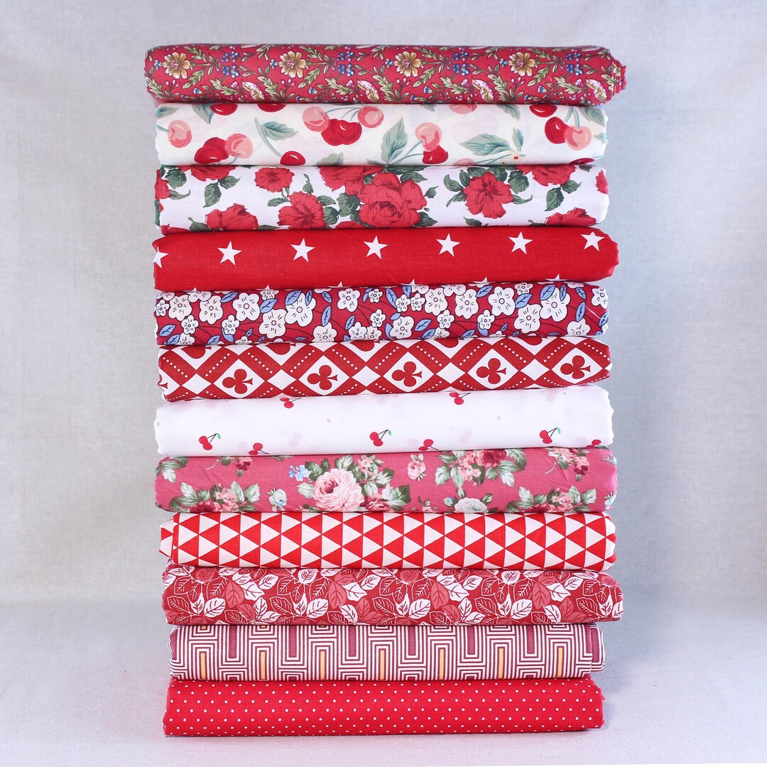 12 Assorted Warm Red Cotton Print Fabric Quilting,sewing Floral Flower ...
