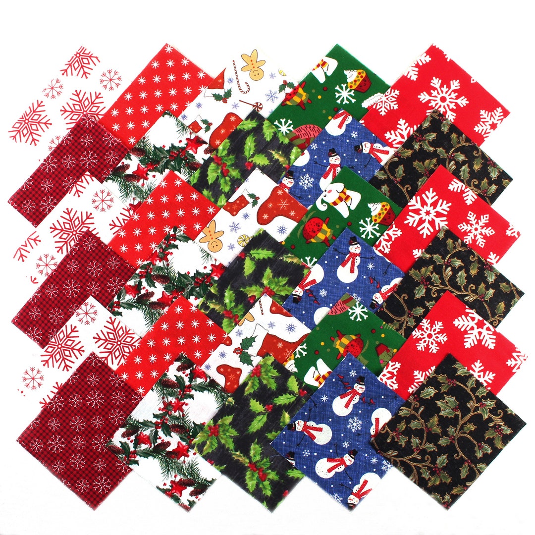 40 Assorted Cotton Red Christmas Fabric Quilting Pre Cut Charm Patchwok ...