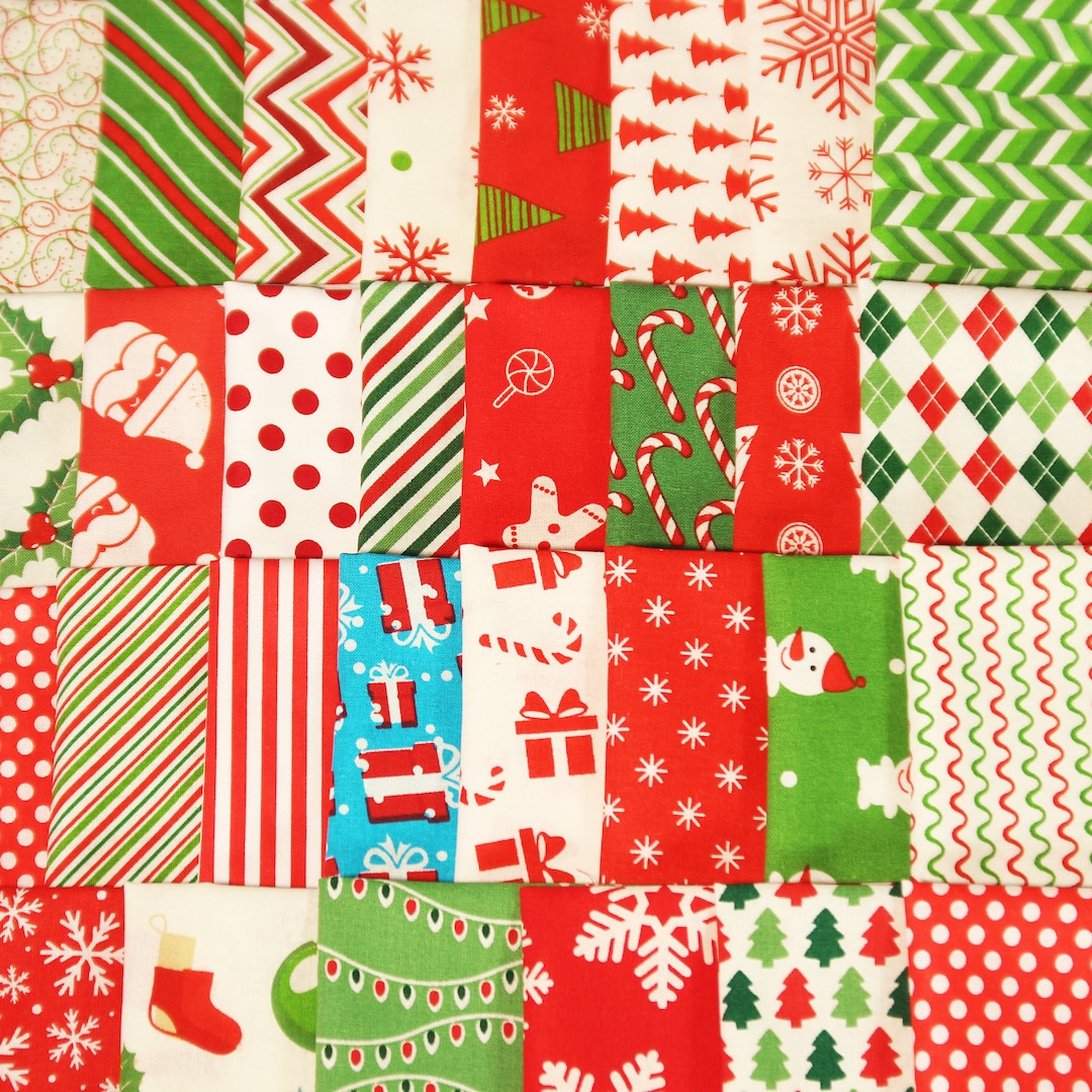 Charm Pack Christmas Fabric,red Green 100% Cotton Fabric Bundle,pre Cut ...