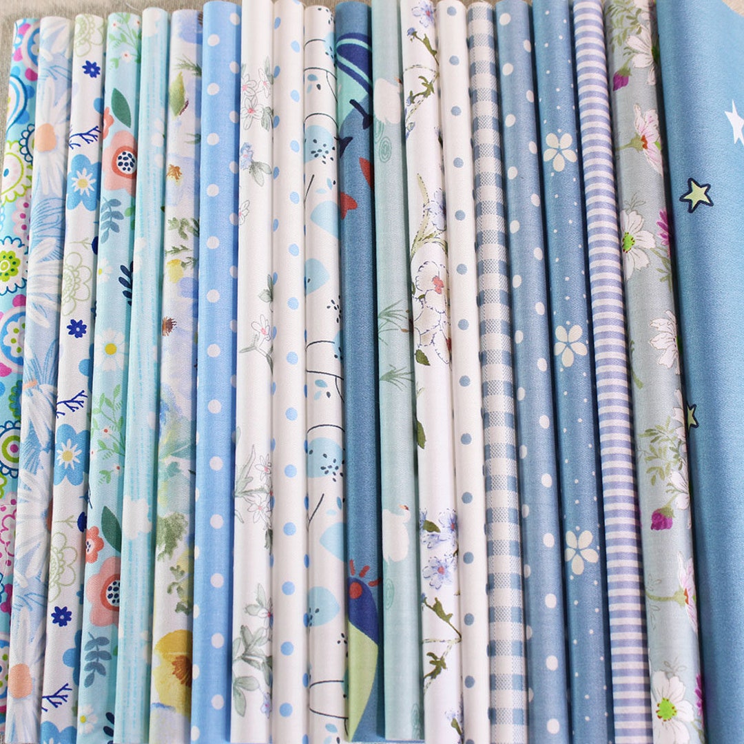 Beauty Sewing 20 Assorted Blue Cotton Fabric Quilting ,pre Cut Charm ...
