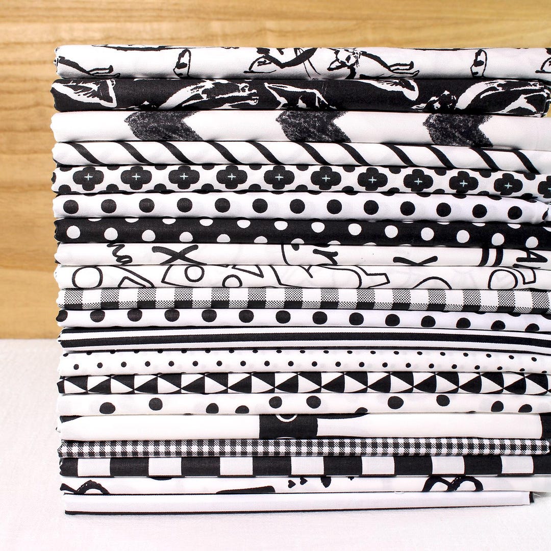 20 Black White Cotton Fabric Scraps,quilt Fabric Remnant Bundle,precut ...